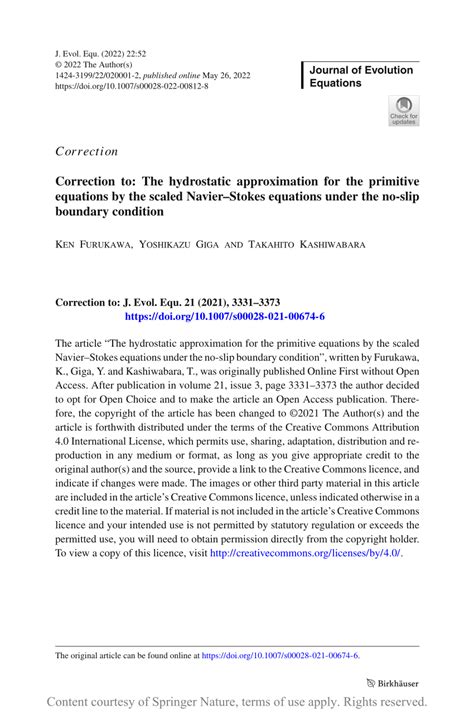 Pdf Correction To The Hydrostatic Approximation For The Primitive Equations By The Scaled