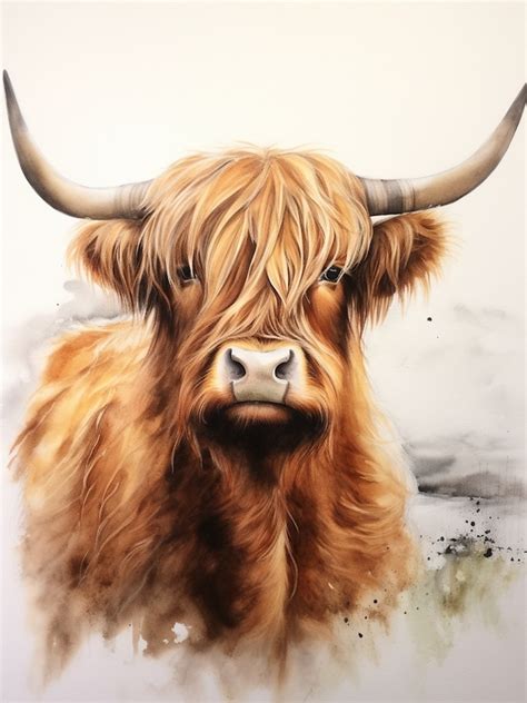 Simple Watercolour Of Highland Cow Canvas Print By Exploring The Highlands Fy