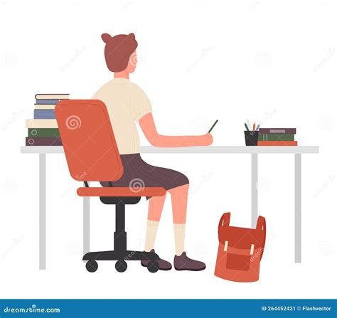 Back View Of Sitting Nerd Girl At School Table Stock Vector Illustration Of Glasses Nerd