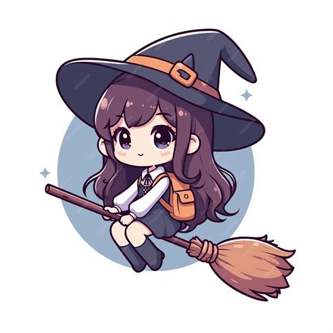 La Imagen De Dibujos Animados De Kawaii Chibi De Una Bruja Montando Una