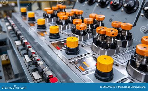Industrial Control Panel Buttons Close Up Machinery Production