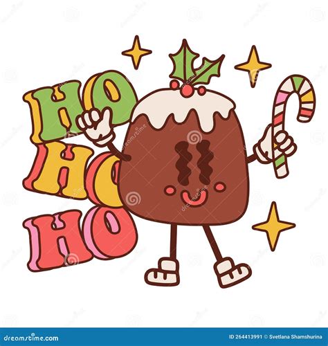 Groovy Christmas Cake Groovy Character Isolated Concept With Text Hoho