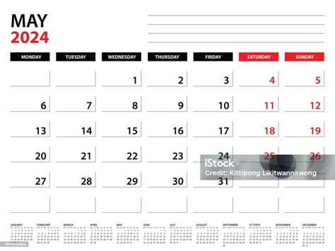 2024년 5월 플래너 템플릿 2024년 달력 템플릿 월간 및 연간 플래너 주최자 일기 주 시작 월요일 기업 플래너 템플릿 데스크 캘린더 2024 벡터 일러스트 레이 션