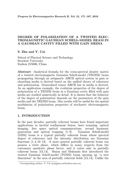 Pdf Degree Of Polarization Of A Twisted Electromagnetic Gaussian Schell Model Beam In A