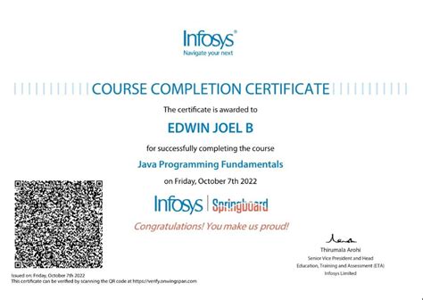 Edwin Joel B On Linkedin Certificateofcompletion Infosysspringboard