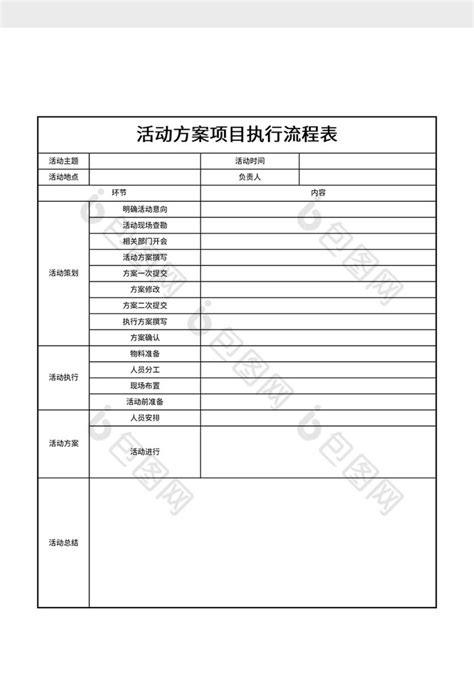 活动方案项目执行流程表下载 包图网