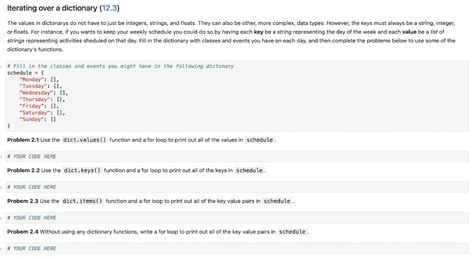 Solved Iterating Over A Dictionary 123 The Values In