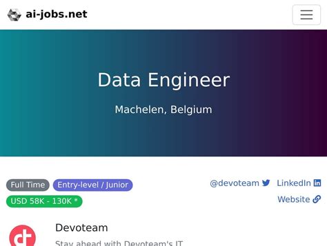 Hiring Data Engineer In Machelen Belgium Raimljobs