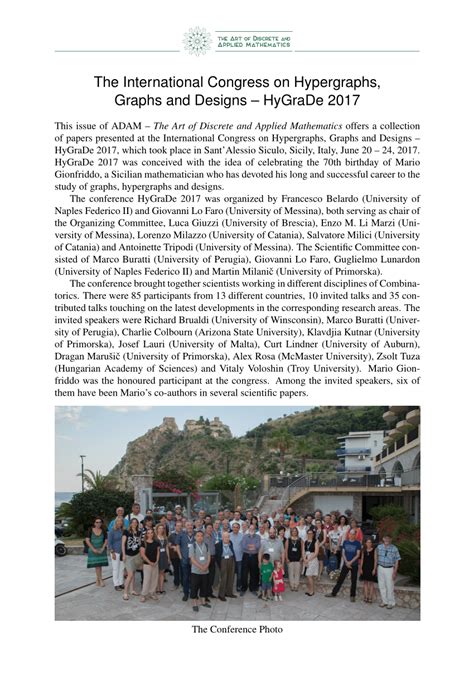 Pdf The International Congress On Hypergraphs Graphs And Designs