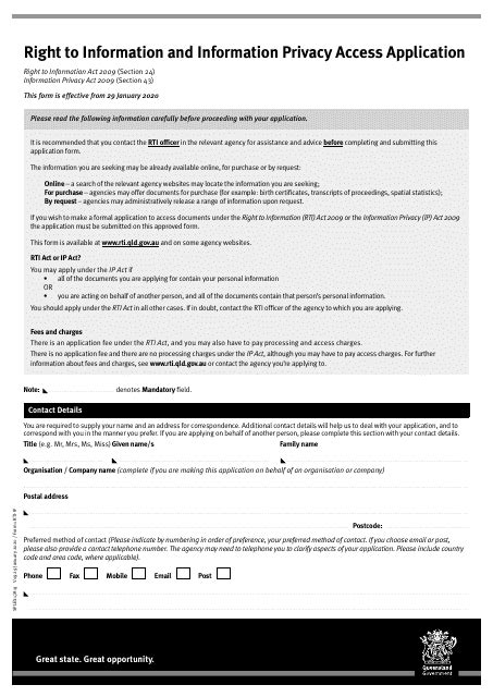 Form RTI IP Fill Out Sign Online And Download Fillable PDF Queensland Australia