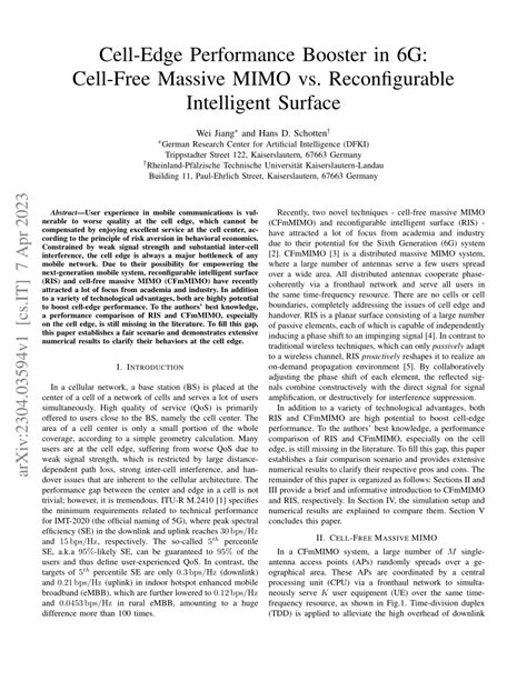 Pdf Cell Edge Performance Booster In 6g Cell Free Massive Mimo Vs Reconfigurable Intelligent