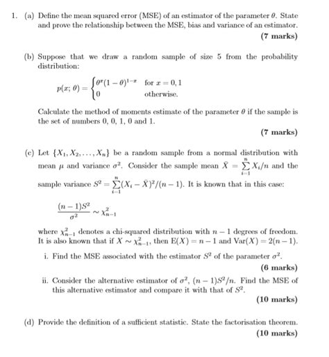 Solved A Define The Mean Squared Error MSE Of An Chegg