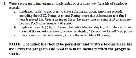 Solved 1 Write A Program To Implement A Simple Index On A