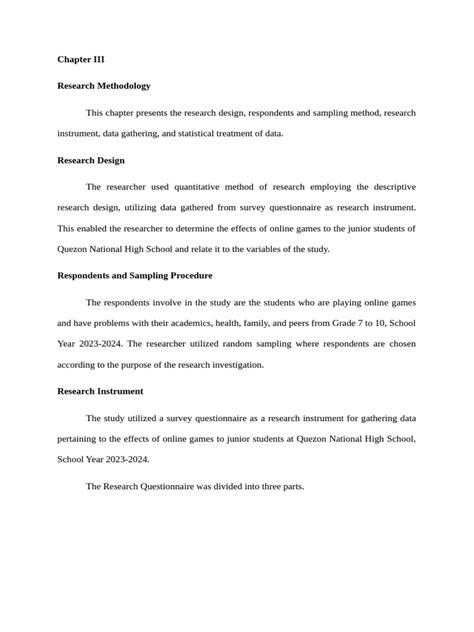 Chapter Iii Copy Pdf Survey Methodology Questionnaire
