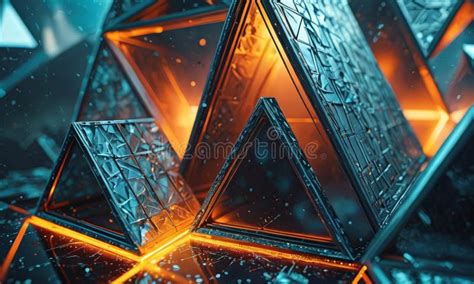 3d Triangular Metallic Structure With Gradient Orange And Blue