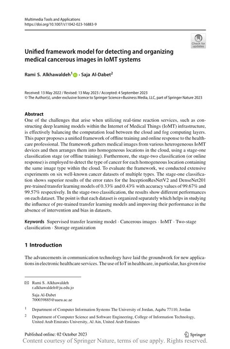 Unified Framework Model For Detecting And Organizing Medical Cancerous Images In Iomt Systems