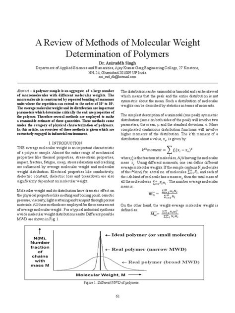 A Review Of Methods Of Molecular Weight Determination Of Polymers Download Free Pdf