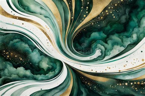 Stunning Abstract Piece With Vibrant Green And Golden Swirls Mesmerizing Patterns And Luminous