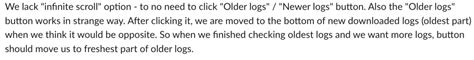 Explore Logs Click On Oldernewer Logs And Pages Should Take You To