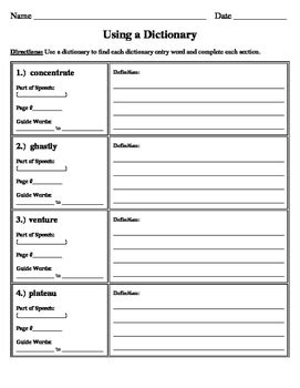 Using A Dictionary Dictionary Skills Grades 3 6 TpT