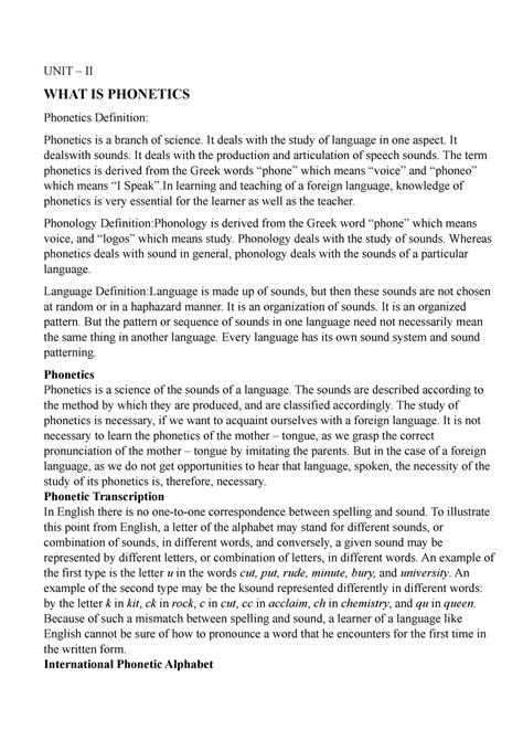Notes On Phonetics Unit Ii What Is Phonetics Phonetics Definition Phonetics Is A Branch Of