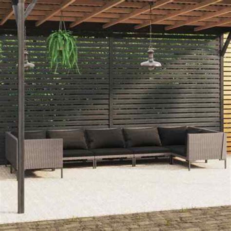 7 Piece Garden Lounge Set With Cushions Poly Rattan Dark Grey Vidaxl