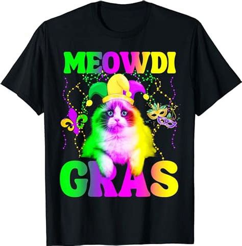 Funny Mardi Gras Cat Jester And Beads Carnival Parade Pun T Shirt