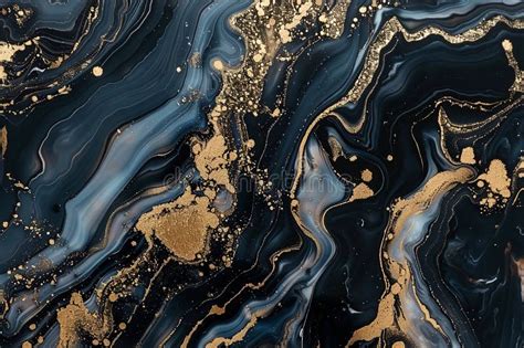 Abstract Golden Waves On White Black Gold Watercolor Marbled Distorted