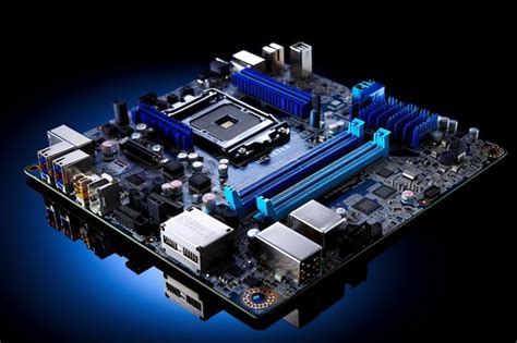 Premium Photo Unveiling The Futuristic Blue 97 Motherboard Exposing Pci Express Connector Slot