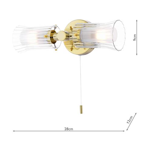 Dar Elba 2 Lamp Switched Bathroom Wall Light Gold Elb0935