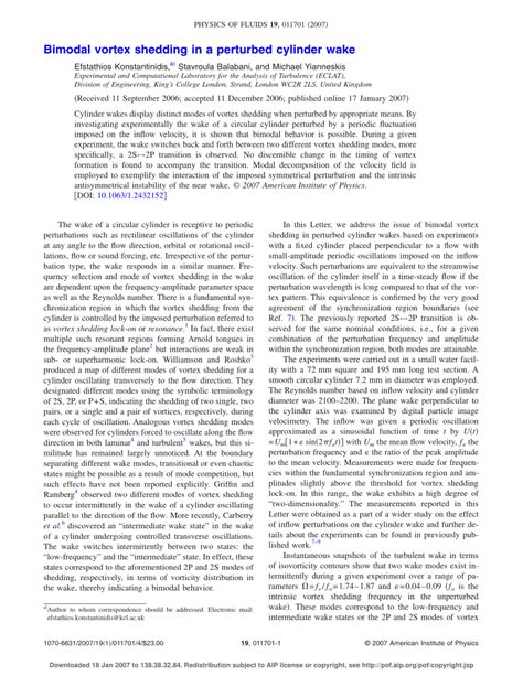 Pdf Bimodal Vortex Shedding In A Perturbed Cylinder Wake