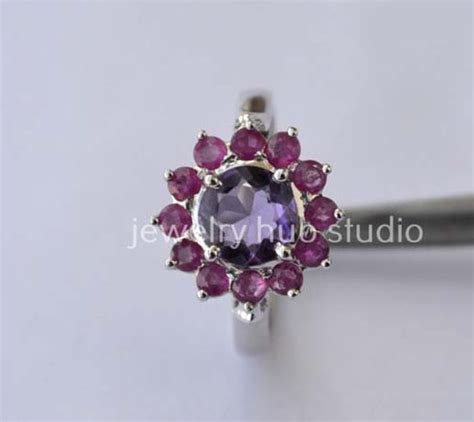 Amethyst Ruby Ring Multi Gem Ring 925 Sterling Silver Etsy