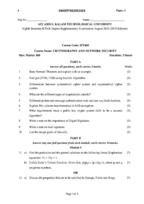 Eighth Semester Btech Itt402 Cryptography And Network Security Exam