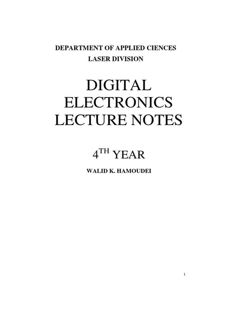 Digital Electronics Lecture Notes Pdf