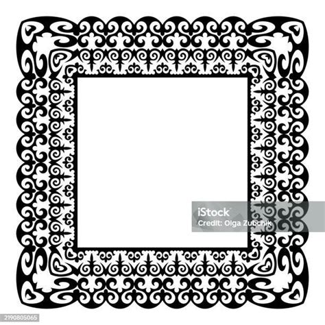 스퀘어 오리엔탈 모노크롬 프레임 투르크 민족 카자흐스탄 키르기스 우즈베크 몽골의 민족 광장 프레임 격판덮개 훈장 직물 자수 모래 분사기를 위한 제품 고대 투르크 장신구 0