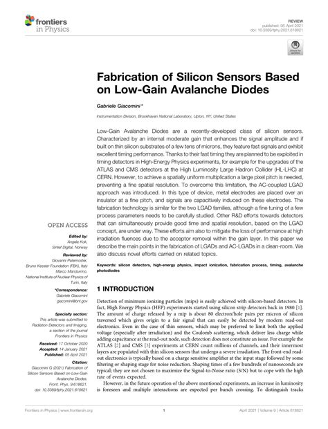 Pdf Fabrication Of Silicon Sensors Based On Low Gain Avalanche Diodes