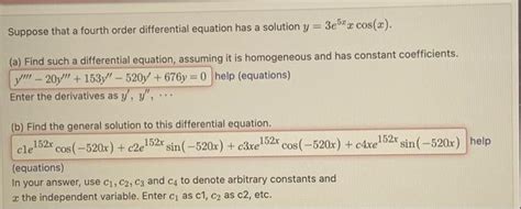 Solved Suppose That A Fourth Order Differential Equation Has