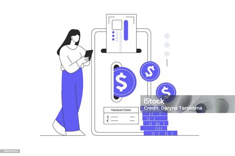 모바일 뱅킹 개념 가상 지갑에서 Сrency 교환 여성은 금융 거래를 하고 애플리케이션에서 계정 및 디지털 지갑을 관리합니다 평면 만화 벡터 일러스트 레이 션 아이콘 멋있다