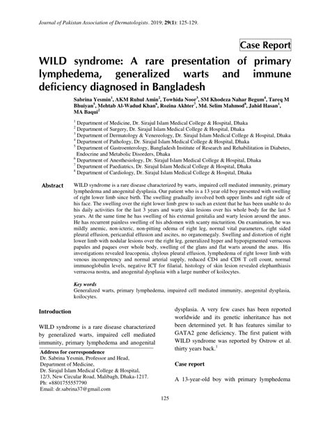 Pdf Wild Syndrome A Rare Presentation Of Primary Lymphedema