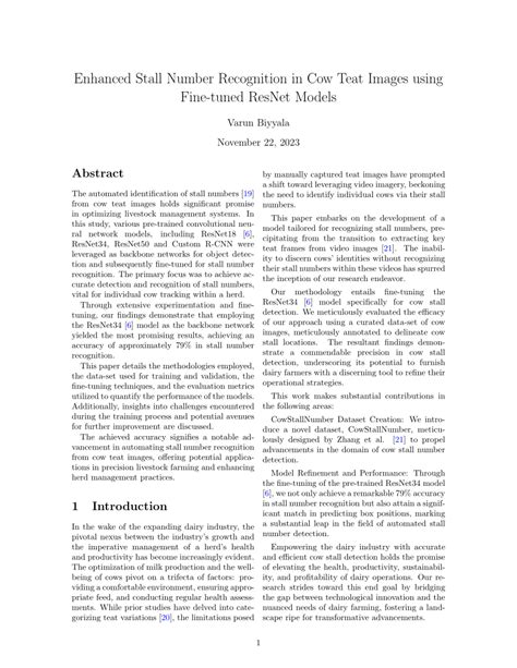 pdf enhanced stall number recognition in cow teat images using fine tuned resnet models