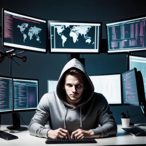 Premium Ai Image Hacker Working In The Office Cyber Crime Concept