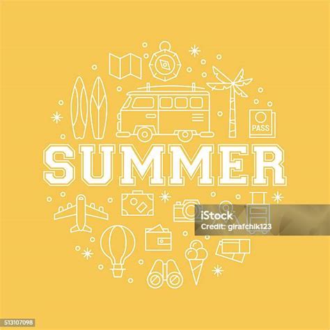 여윔 꺾은선형 있는 아이콘은 여름 레터링 현대적 감각의 트렌디한 벡터 컨셉입니다 가방에 대한 스톡 벡터 아트 및 기타 이미지 가방 계획 곧은 Istock