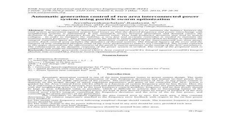 Automatic Generation Control Of Two Area Interconnected Power System