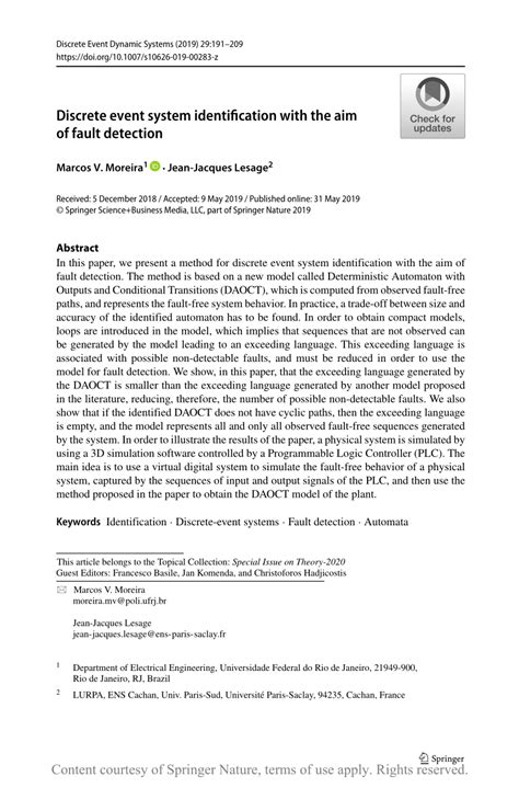 Discrete Event System Identification With The Aim Of Fault Detection Request Pdf