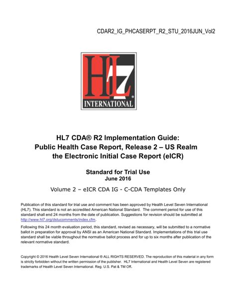 Fldoh Elr Implementation Guide Hl7 Volume 2 C Cda Templates