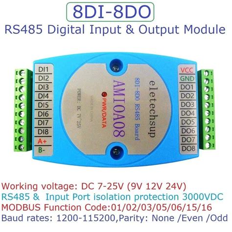 Dc 12v 24v 8di 8do Rs485 Isolated Communication Digital Input And