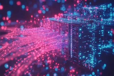 Digital Data Flow Visualization In Red And Blue Representing Advanced Digital Data Flow Visualization In Red And Blue Representing Advanced