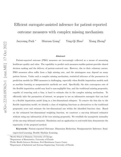 Pdf Efficient Surrogate Assisted Inference For Patient Reported
