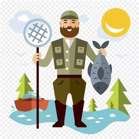 卡通手绘男人月亮晚上捞鱼png图片素材下载图片编号ymjxkrzq 免抠素材网