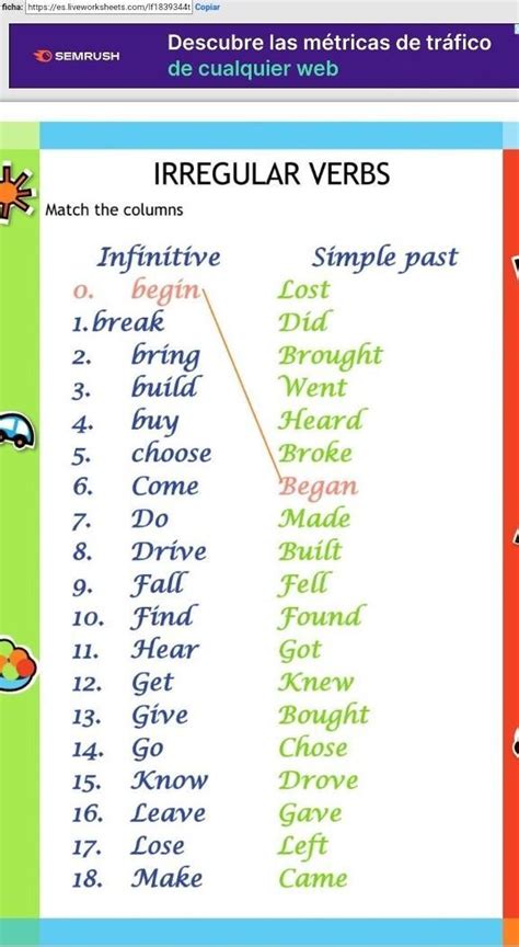 Irregular Verbs Match The Columns In Infinitive Brainlylat
